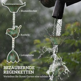sada 3 dešťových řetězů 123cm kovový dešťový odtokový řetěz s připojeným závěsem Birds Bell Green