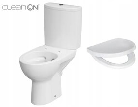 Cersanit Parva CleanOn, kombi wc se splachováním 3/5l, horizontální odtok, přívod vody z boku a antibakteriálním sedátkem z duroplastu, bílá, K27-063