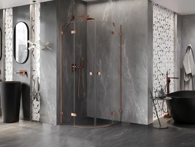 Mexen Lunar, půlkruhový výklopný sprchový kout 70 x 70 cm, 8mm čiré sklo, profil růžové zlato, 833-070L-070P-60-00