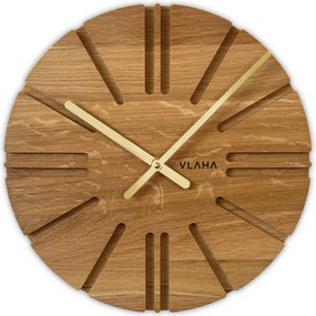 VLAHA Dubové hodiny ATELIER vyrobené v Čechách se zlatými ručkami ⌀32,5cm