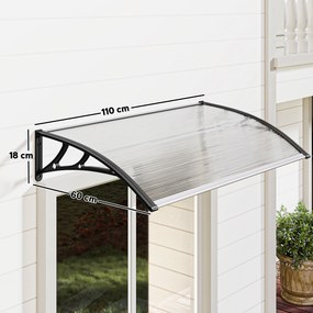 Outsunny Polykarbonátová a hliníková stříška pro balkóny, okna a dveře, venkovní markýza s PP podporou, 110x60x18cm, Transparentní