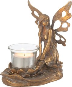 Zlatý antik svícen Vidia s andělem - 15*10*16 cm