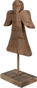Hnědá antik dřevěná dekorace Anděl na podstavci - 18*8*30 cm