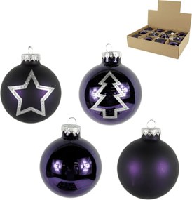 Sada 12 ks vánočních ozdob PURPLE JOY skleněné 7,5 cm, fialové