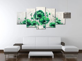 Gario Ručně malovaný obraz Zelené Vlčí máky - 5 dílný Rozměry: 150 x 70 cm