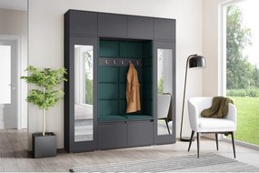 Eka Předsíňová stěna s čalouněnými panely Trinity 32 - Grafit / Tmavá zelená 2328
