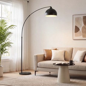 HOMCOM Oblouková lampa, stojací lampa, výškově nastavitelná, nožní vypínač, podstavec s efektem mramoru, 170-180cm, černá