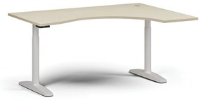 Výškově nastavitelný stůl OBOL, elektrický, 675-1325 mm, ergonomický pravý, deska 1600x1200 mm, bílá zaoblená podnož, wenge