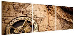Historický obraz mapy světa a kompasu (150x50 cm)