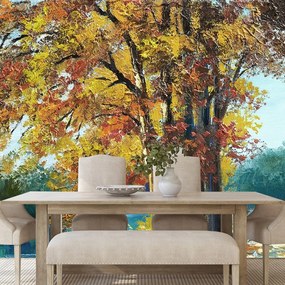Samolepící tapeta malované stromy v barvách podzimu - 300x200 cm