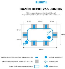 Technypools Bazénový set DEMO 265 JUNIOR 3,06 x 2,40 x 1,25 m (9986K) Barva: modrá