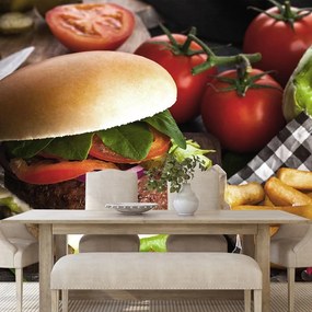 Tapeta hamburger a hranolky - 225x150 cm