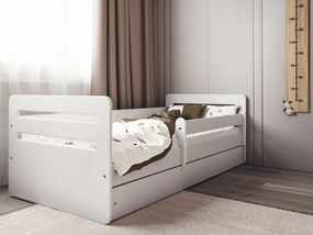 Benlemi Bílá postel pro děti TOMI s bočnicí Zvolte rozměr: 80x160 cm, Zvolte matraci: Bez matrace, Zvolte šuplík: Se šuplíkem