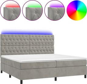 Box spring postel s matrací a LED světle šedá 200x200 cm samet 3136323