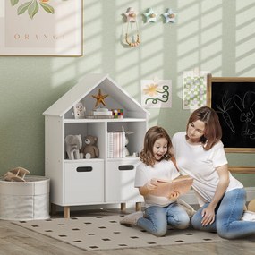 Dětská knihovna AIYAPLAY, úložný nábytek pro děti, 3 úrovně se dvěma šuplíky, tvar domu, do dětských pokojů, ložnice, 63,7 x 29,7 x 89,5 cm, bílá