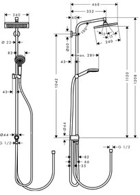 Hansgrohe Crometta E, Showerpipe 240 1jet EcoSmart 9 l/min Reno, chromová, HAN-27289000