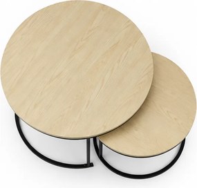 konferenční stolek, sada 2 ks, kulatý, dřevo/kov, průměr 40/60 cm, výška 37/45 cm, černá/borovice Dekorino BRAZER