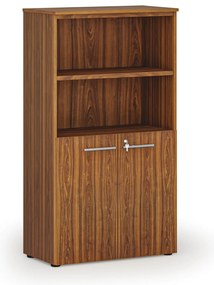 Kombinovaná kancelářská skříň PRIMO WOOD, dveře na 2 patra, 800 x 420 x 1434 mm, ořech