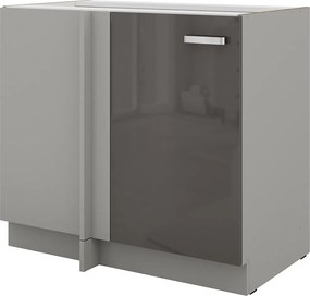 GREY gr | dolní skříňka 105 ND 1F rohová s policí | 105x60 cm | světle šedá/tmavě šedá lesk