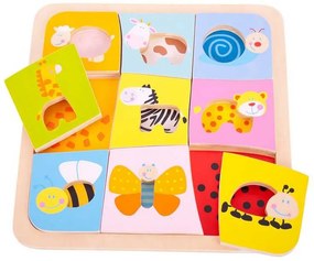 Bigjigs Toys Dřevěné vkládací puzzle 9 zvířátek