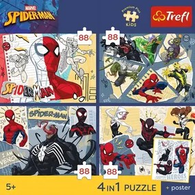 TREFL Puzzle Premium Plus Kids Spiderman: Pavučina zábavy / 4x88 dílků