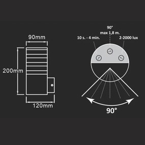 Venkovní nástěnné svítidlo se senzorem TEKSAS 1xE27/12W/230V IP44 antracit