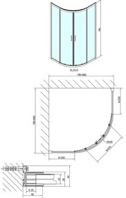 Polysan, EASY LINE čtvrtkruhová sprchová zástěna 800x800mm, L/R, čiré sklo, EL2515