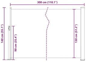 vidaXL Marketos Zatahovací boční markýza / zástěna 140 x 300 cm hnědá