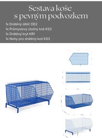 FEROPLAST spol. s.r.o Průmyslový úložný koš KS3, kompletní set 1 koše na pevných nohách