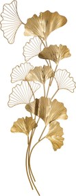 HOMCOM 3D Kovová Nástěnná Dekorace, Zlatá Nástěnná Umělecká Díla s Listy Ginkgo 138x70cm