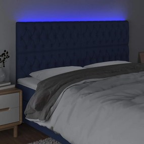 Čelo postele s LED modrá 200x7x118/128 cm textil 3122788