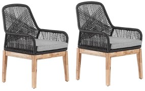 Sada 2 zahradních židlí černá s šedými polštáři OLBIA Beliani