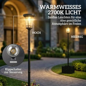 Solární lucerna stojací lampa s květináčem 195cm venkovní zahradní lucerna s 2 úrovněmi jasu spínač ovládání světla IP44