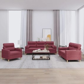 3dílná sedací souprava s polštáři vínová textil 3201558