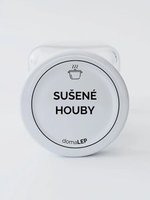 Samolepka na kořenky SUŠENÉ HOUBY průhledná 5 cm tučné písmo