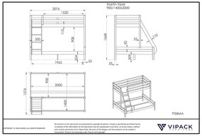 Borovicová dvoupatrová postel Vipack Pino Martin 90 x 200 cm a 140 x 200 cm