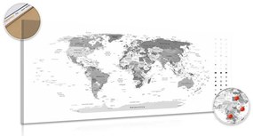 Obraz na korku detailní mapa světa v černobílém provedení