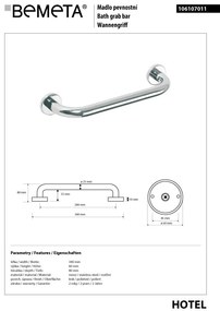 Bemeta Design Madlo, 340 mm, nerez, lesk -