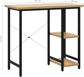 PC stůl černý a světlý dub 80 x 40 x 72 cm MDF a kov 20557