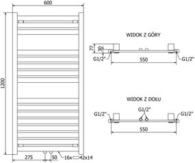 Mexen Uran, elektrické topné těleso 1200x600 mm + topná tyč 600 W, chromová, W105-1200-600-2600-01