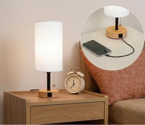 Brilagi - Stolní lampa s USB portem TABLON 1xE27/25W/230V dub/černá/bílá