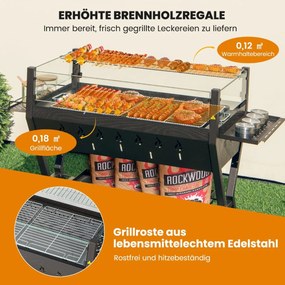 Costway Gril na dřevěné uhlí s ochranou proti větru, rošty a úložný prostor