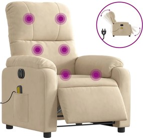 Elektrické masážní polohovací křeslo krémové mikrovlákno 3204926