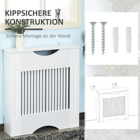 HOMCOM Kryt Radiátoru 78x19x82 cm Moderní MDF Kryt Radiátoru se Skladem Zatížení 10 kg a Protipádovým Zařízením pro Obývací Pokoj Ložnici Bílý