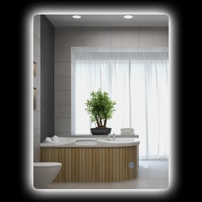 kleankin Obdélníkové LED koupelnové zrcadlo na zdi s osvětlením 80 x 60 cm s nastavením jasu bíle průhledné