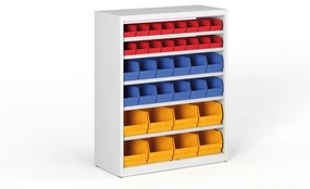 Regál s plastovými boxy BASIC se zadní stěnou - 1150 x 400 x 920 mm, 16x A, 12x B, 8x C
