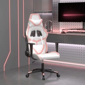 Herní židle bílá a růžová umělá kůže,  3143673