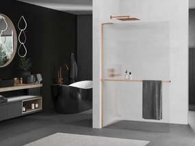 Mexen Kioto+ L, sprchová zástěna Walk-In s poličkou a věšákem 70 x 200 cm, 8mm sklo s žebrovým vzorem, měděný matný profil, 800-070-123-65-09
