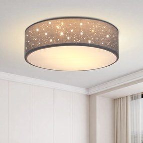 Stropní svítidlo šedý textil Ø38cm hvězdná obloha