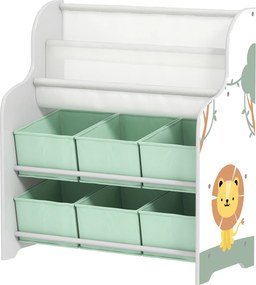 AIYAPLAY dětský regál na hračky se 6 odnímatelnými koši z netkané textilie a 2 policemi pro školku 63x30x71 cm, zelená